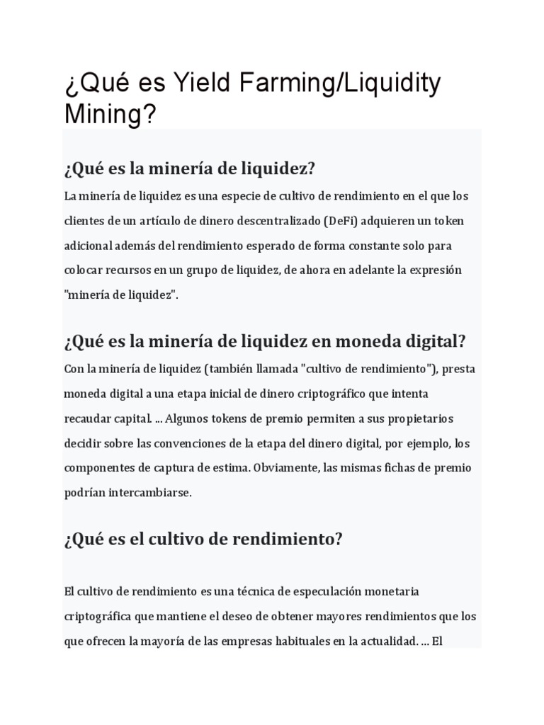 ¿Qué Es Yield FarmingLiquidity Mining | PDF | Dinero | Liquidez de mercado