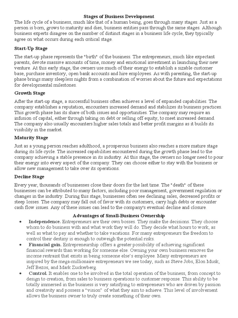 Stages of Business Development | PDF | Entrepreneurship | Corporate Finance