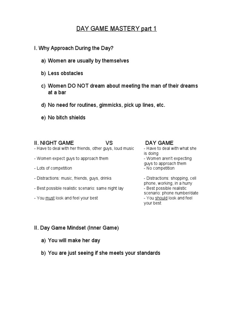 Day Game Mastery Notes | PDF