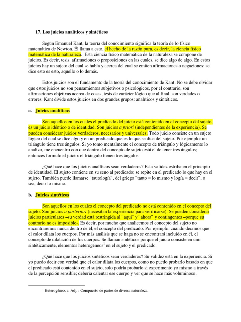 Juicios Analíticos y Sintéticos según Kant | PDF | Immanuel Kant | A ...