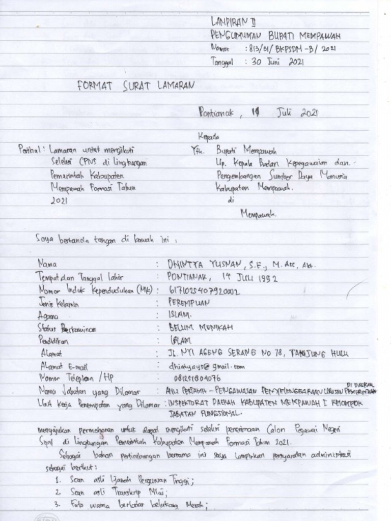 PDF Surat Lamaran Mempawah Scan. | PDF