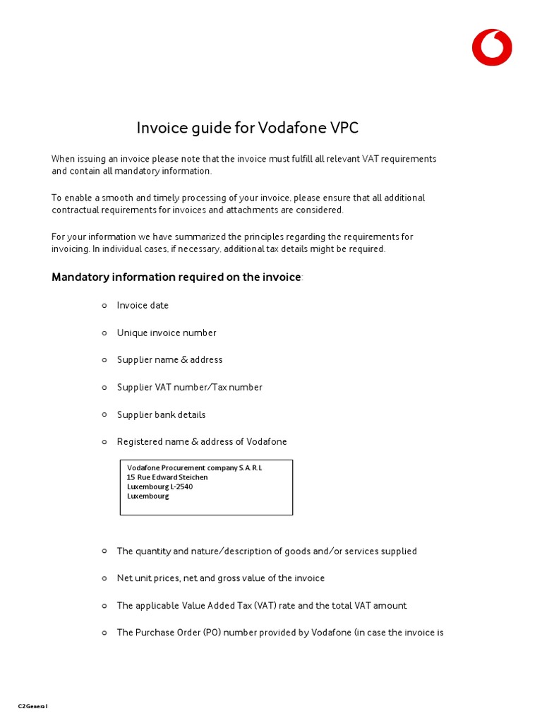 Invoice Guide For Vodafone VPC: Mandatory Information Required On The ...