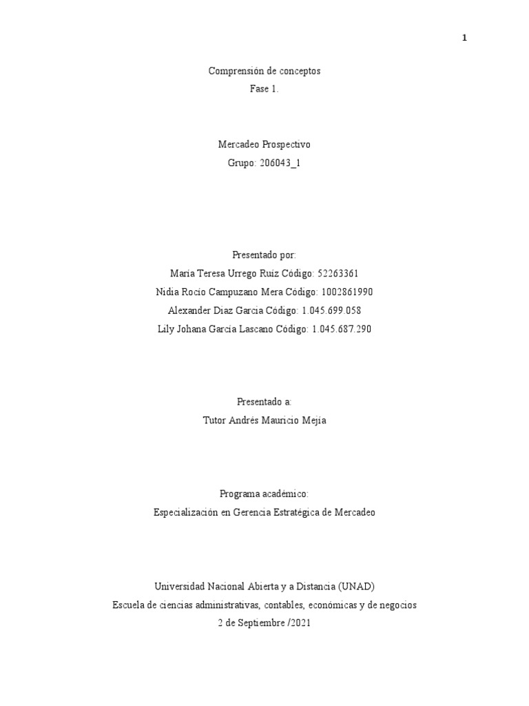 Fase 1 Mercadeo Prospectivo Conceptos. Final | PDF | Marketing | Planificación