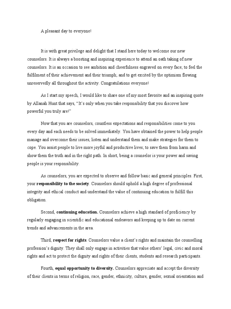 Oath-Taking Speech | PDF | Applied Ethics | Social Institutions