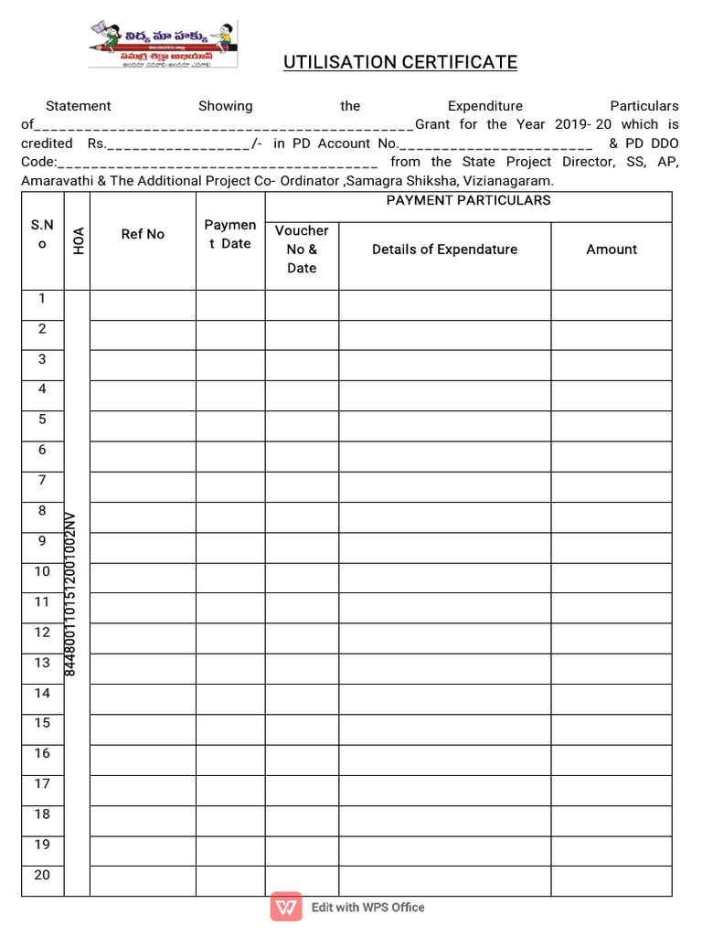 Utilization Certificate for Grant Received in 2019-20 | PDF
