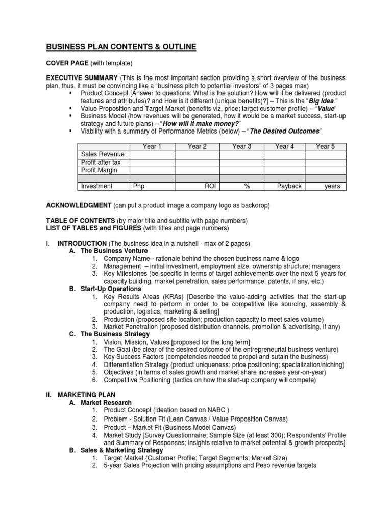 Business Plan Outline & Format | PDF | Marketing | Expense