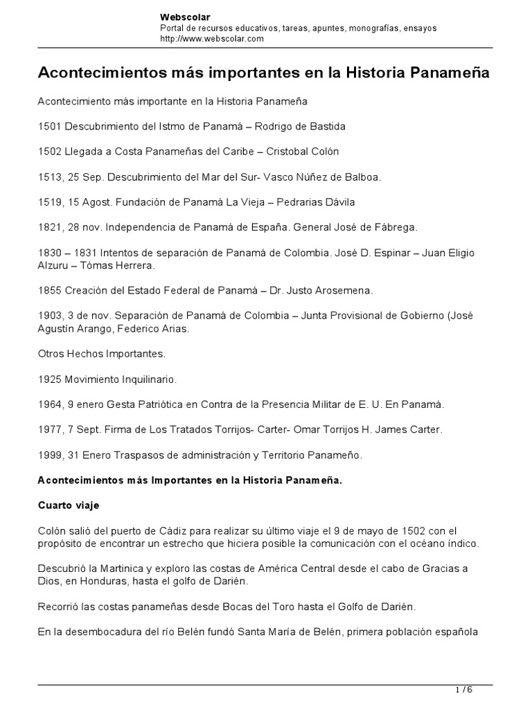 Acontecimientos Clave en la Historia de Panamá | PDF | Panamá | America ...