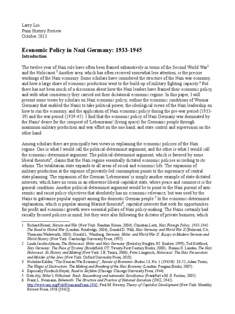 Nazi Economic Policies: 1933-1939 Analysis | PDF | Weimar Republic ...