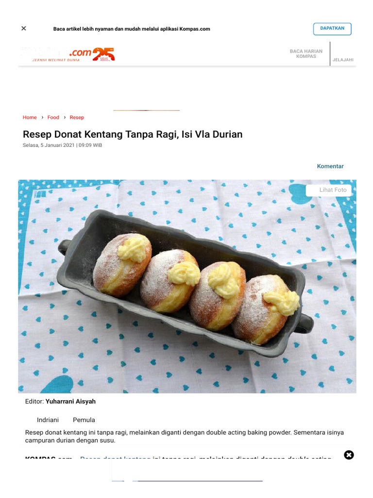 Resep Donat Kentang Tanpa Ragi, Isi Vla Durian Halaman All | PDF