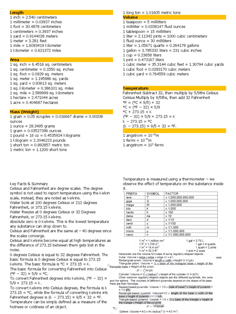 Unit Conversion Table | PDF | Fahrenheit | Celsius