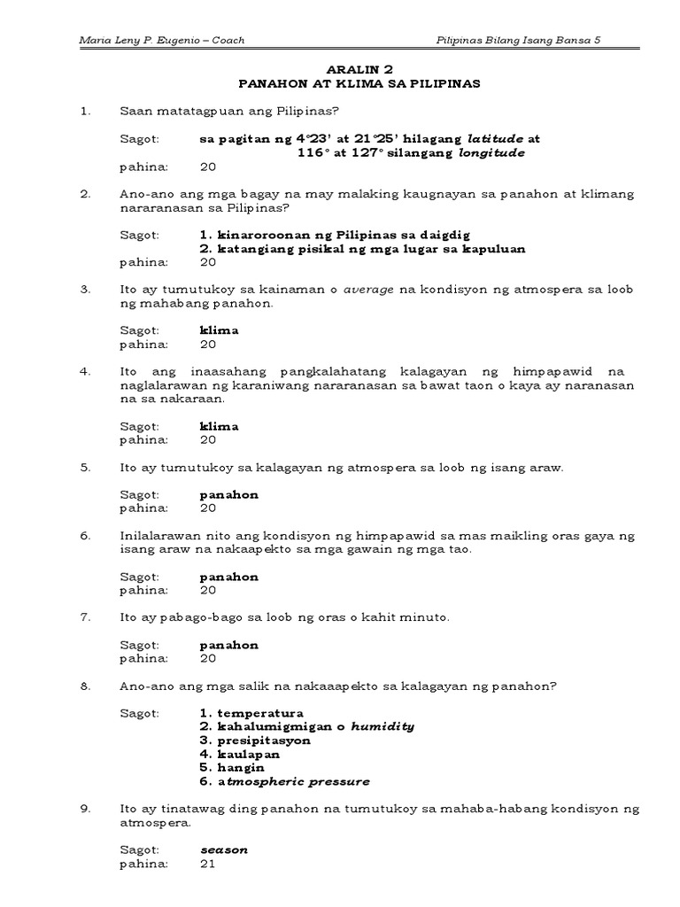 Aralin 2 - Panahon at Klima Sa Pilipinas | PDF