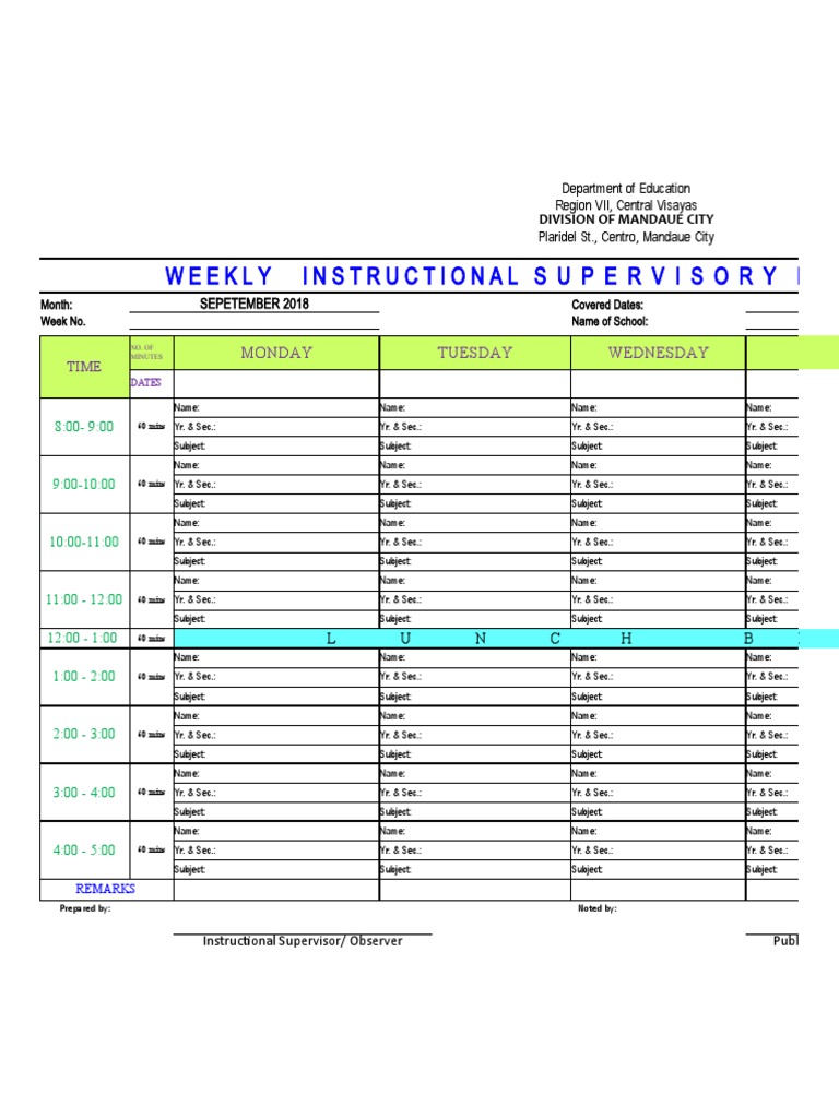 Weekly Supervisory Plan Cot Rpms | PDF