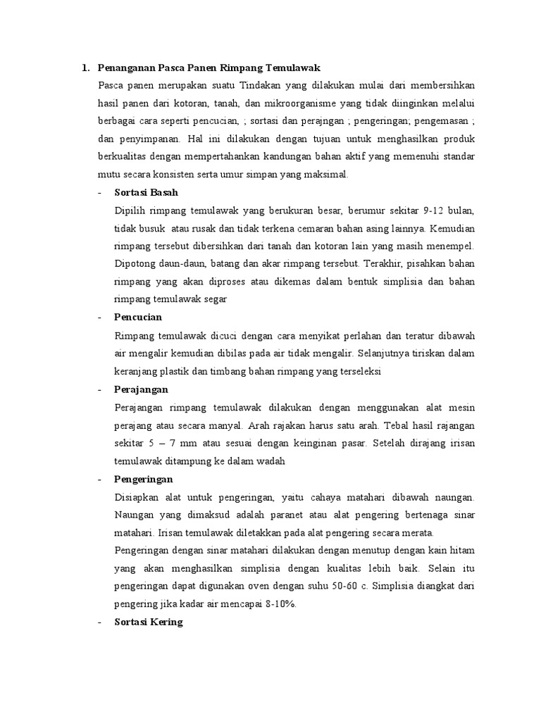Penanganan Pasca Panen Temulawak | PDF