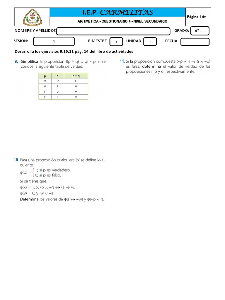 4to Arit Cuestionario 4 Aritmetica | PDF