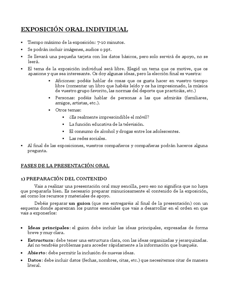Exposición Oral Individual | PDF
