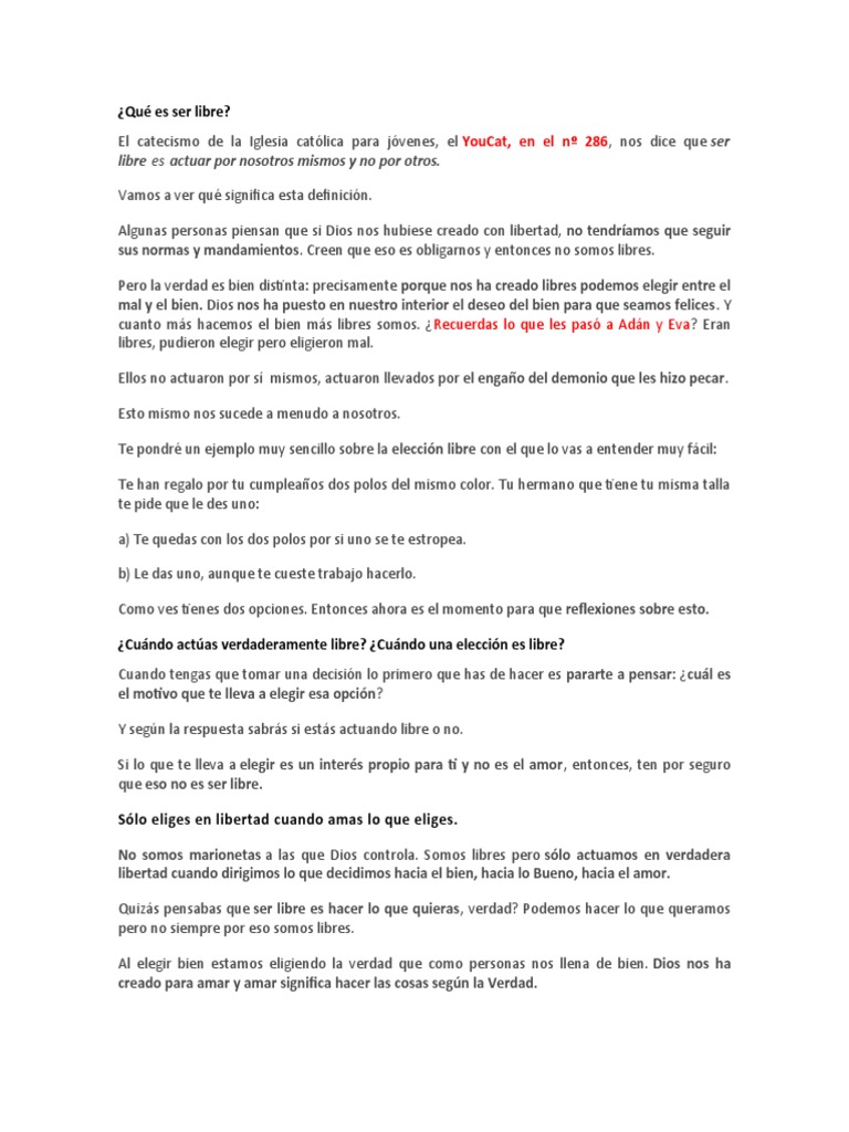 Significado de ser libre según el YouCat | PDF | Amor | Verdad