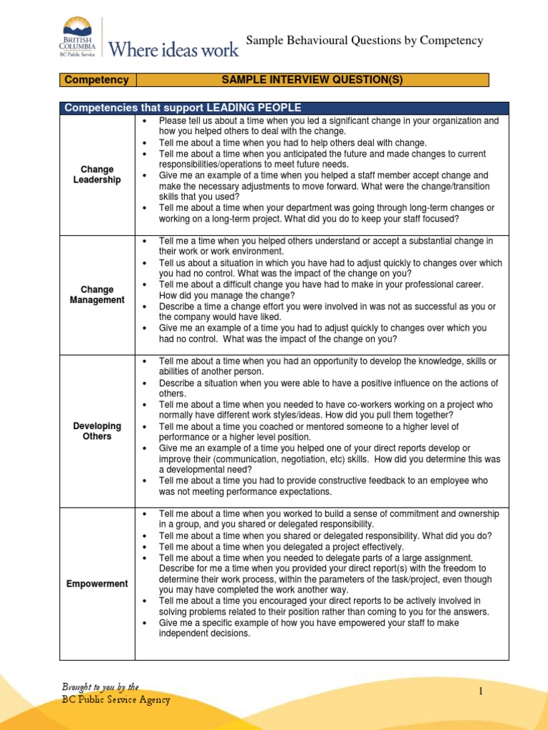 Sample Behavioural Interview Questions | PDF | Competence (Human ...