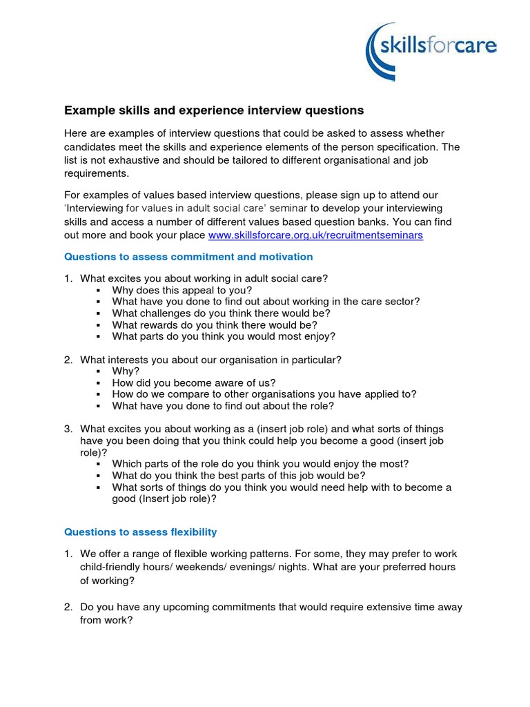 Example Skills and Experience Interview Questions | PDF | Interview ...