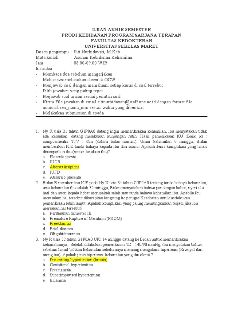 SOAL UAS Askeb Kehamilan | PDF