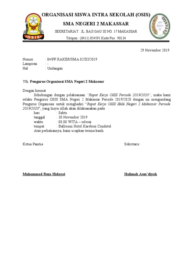 Undangan Rapat Kerja OSIS 2019/2020 | PDF