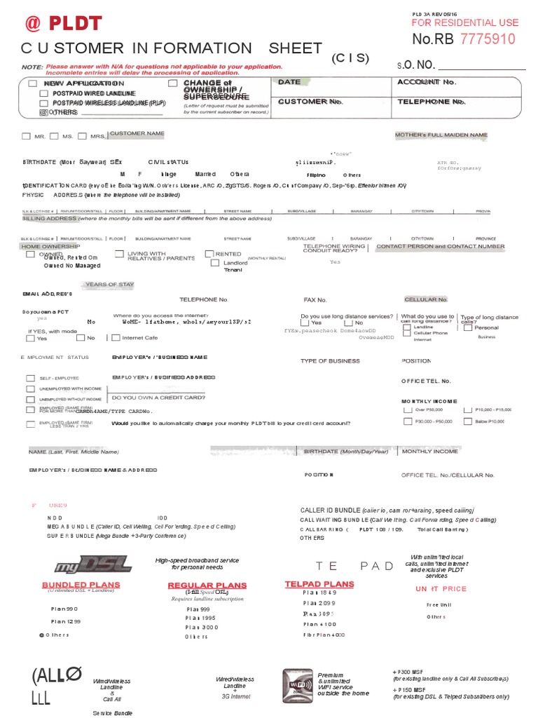PLDT Application Form-1 | PDF | Oral Communication | Internet Access