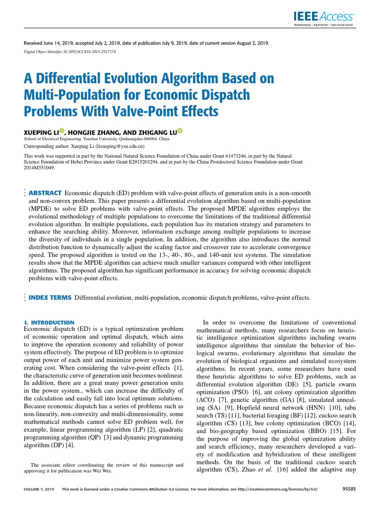 A Differential Evolution Algorithm Based On Multi-Population For Economic Dispatch Problems With ...