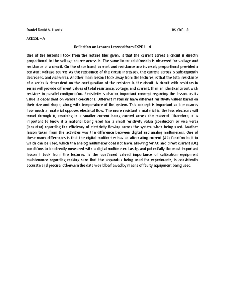 Reflection On Lessons Learned From EXPE 1 - 4 | PDF
