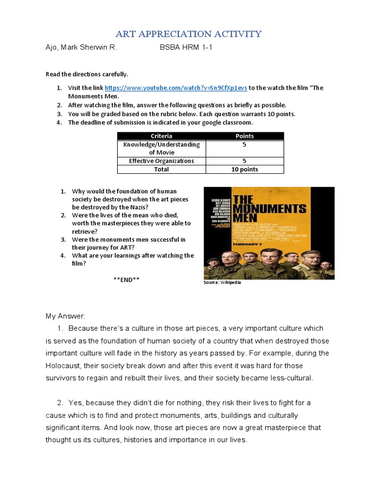The Monuments Men Quiz | PDF | Cognition