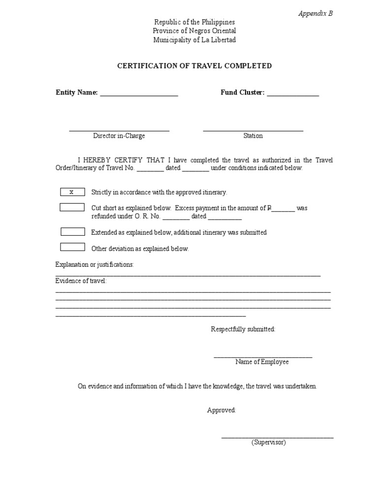 Certification of Travel Completed | PDF