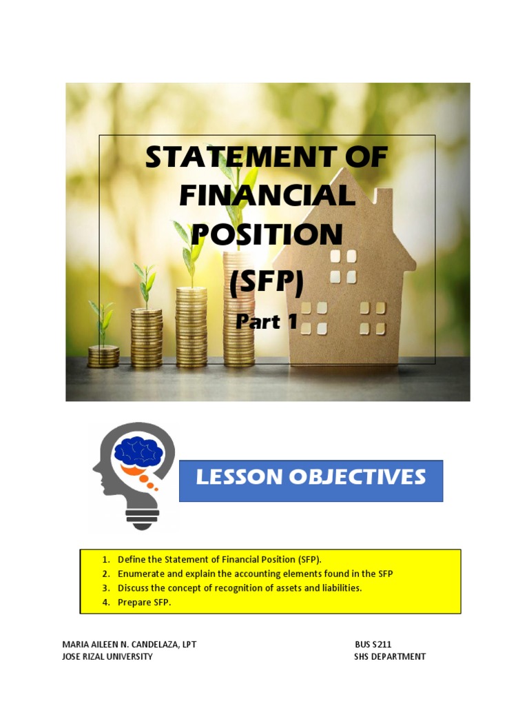 Statement of Financial Position (SFP) : Lesson Objectives | PDF ...