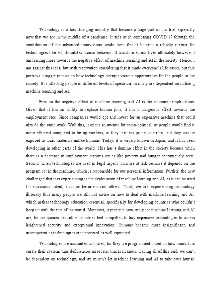 Short Essay On Machine Learning and AI | PDF | Artificial Intelligence ...