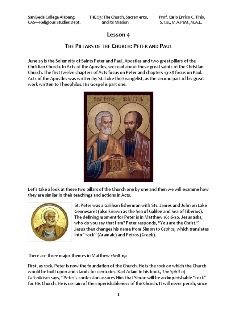 Lesson 4 - The Pillars of The Church - Peter and Paul | PDF | Paul The ...