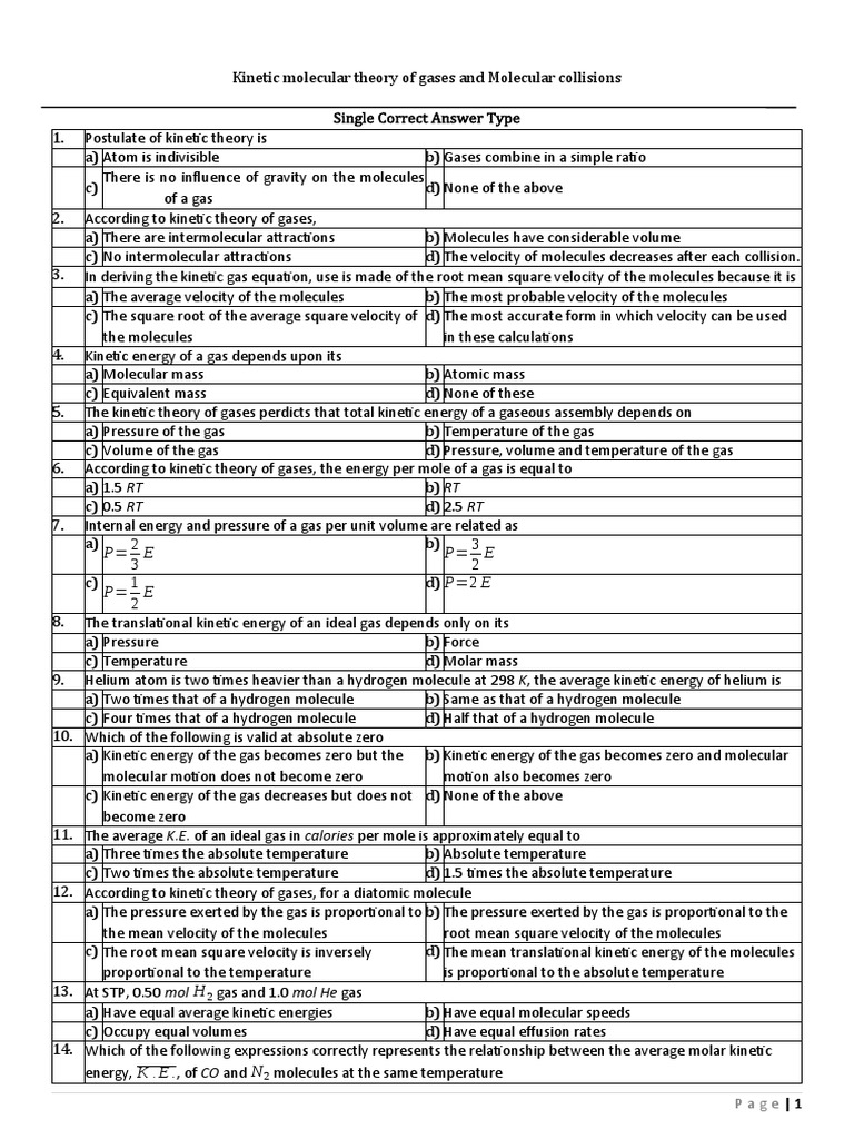 Kinetic Molecular Theory of Gases | PDF | Gases | Temperature