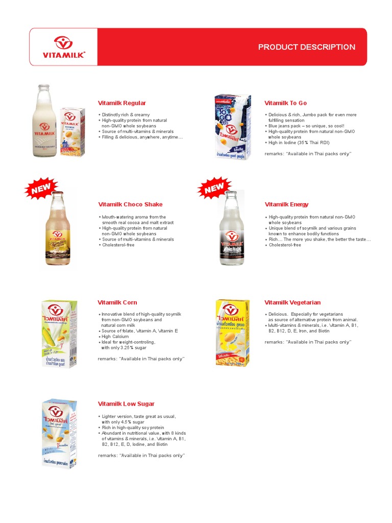 Vitamilk Thai Soya Milk Specs | PDF