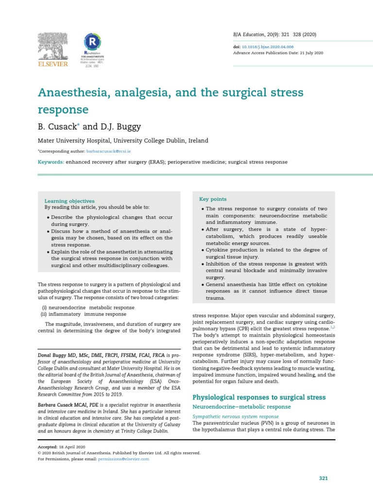 Anesthesia, Analgesia, and The Surgical Stress Response | PDF ...
