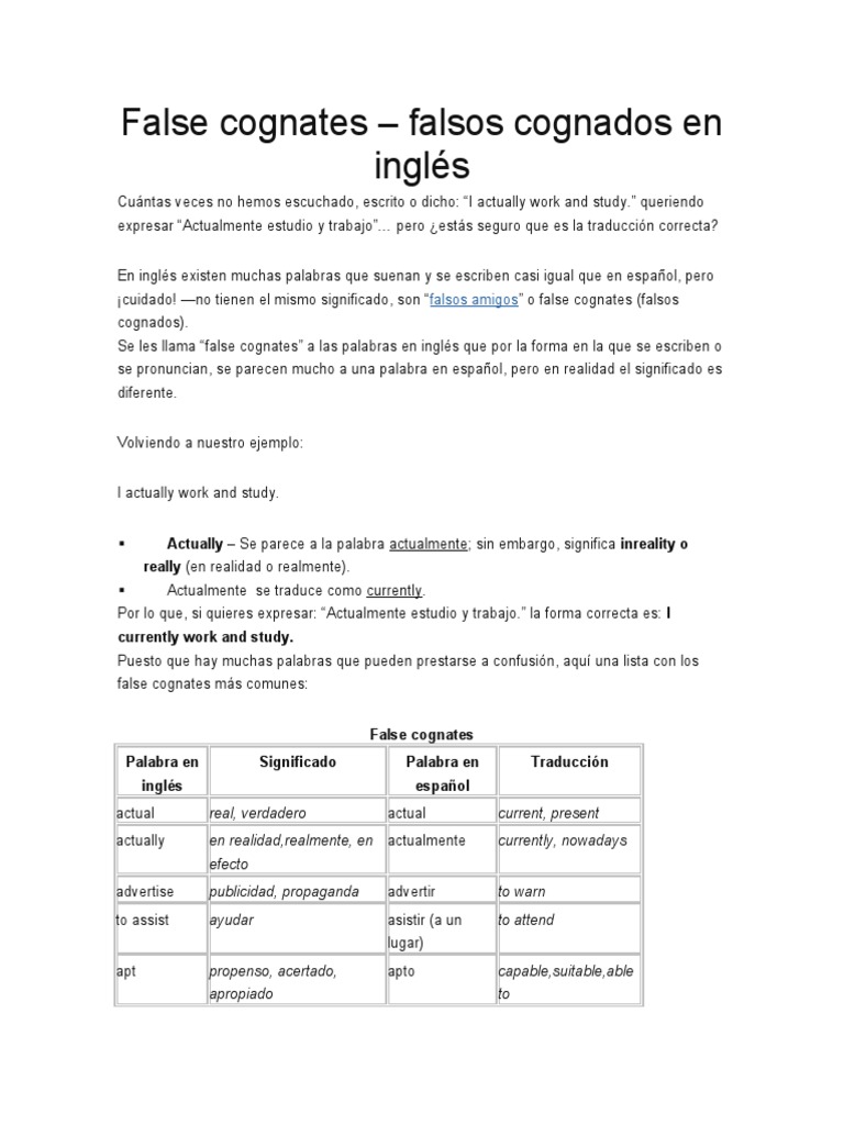 False Cognates | PDF | Psicolingüística | Filología