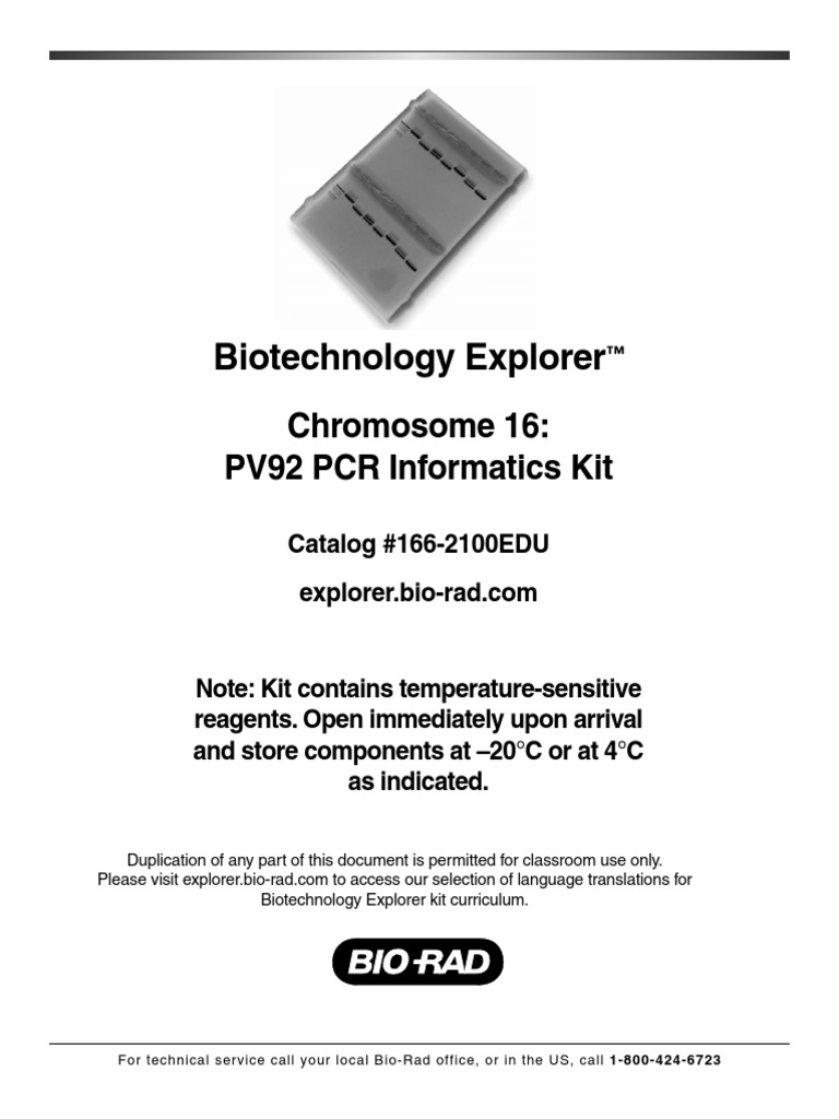 Biotechnology Explorer: Chromosome 16: PV92 PCR Informatics Kit | PDF ...