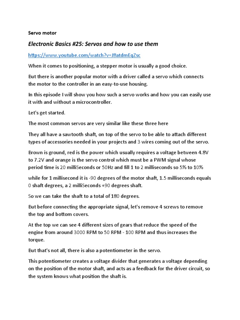 Electronic Basics #25: Servos and How To Use Them: Servo Motor | PDF ...