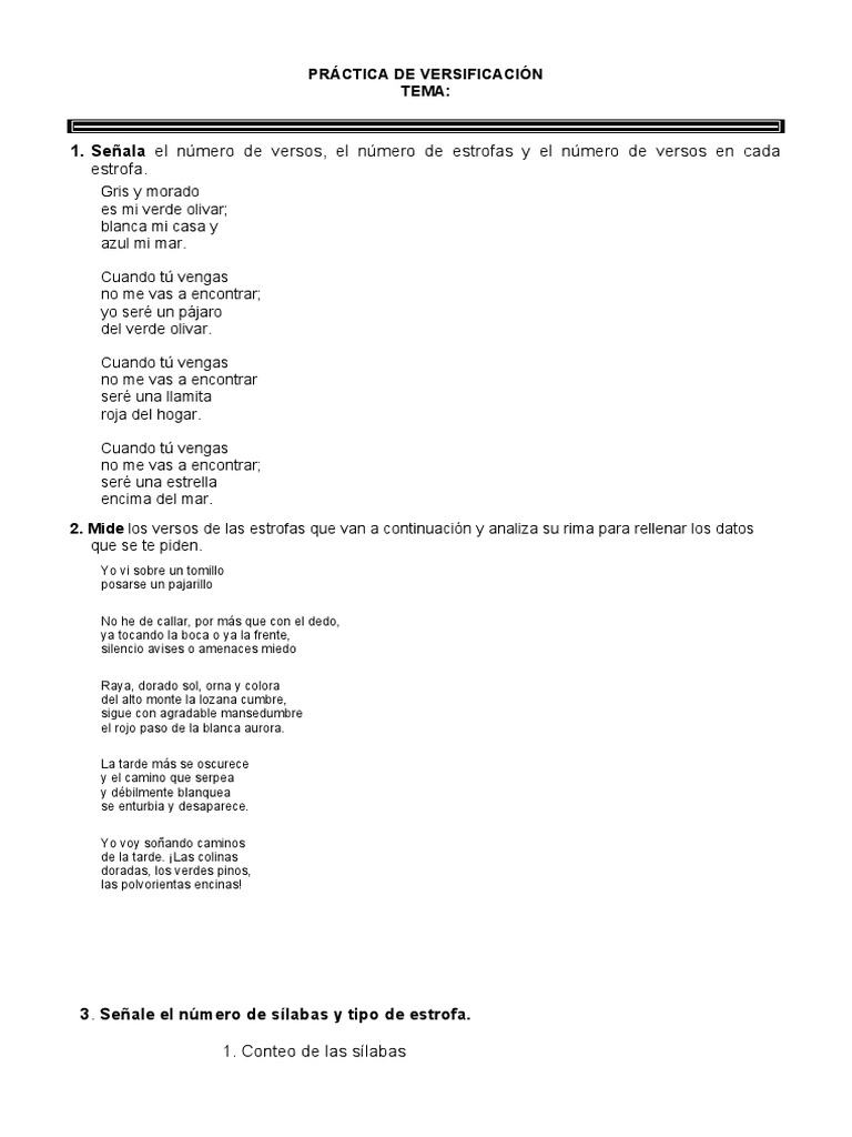 Práctica de Versificación | PDF | Metro (poesía)