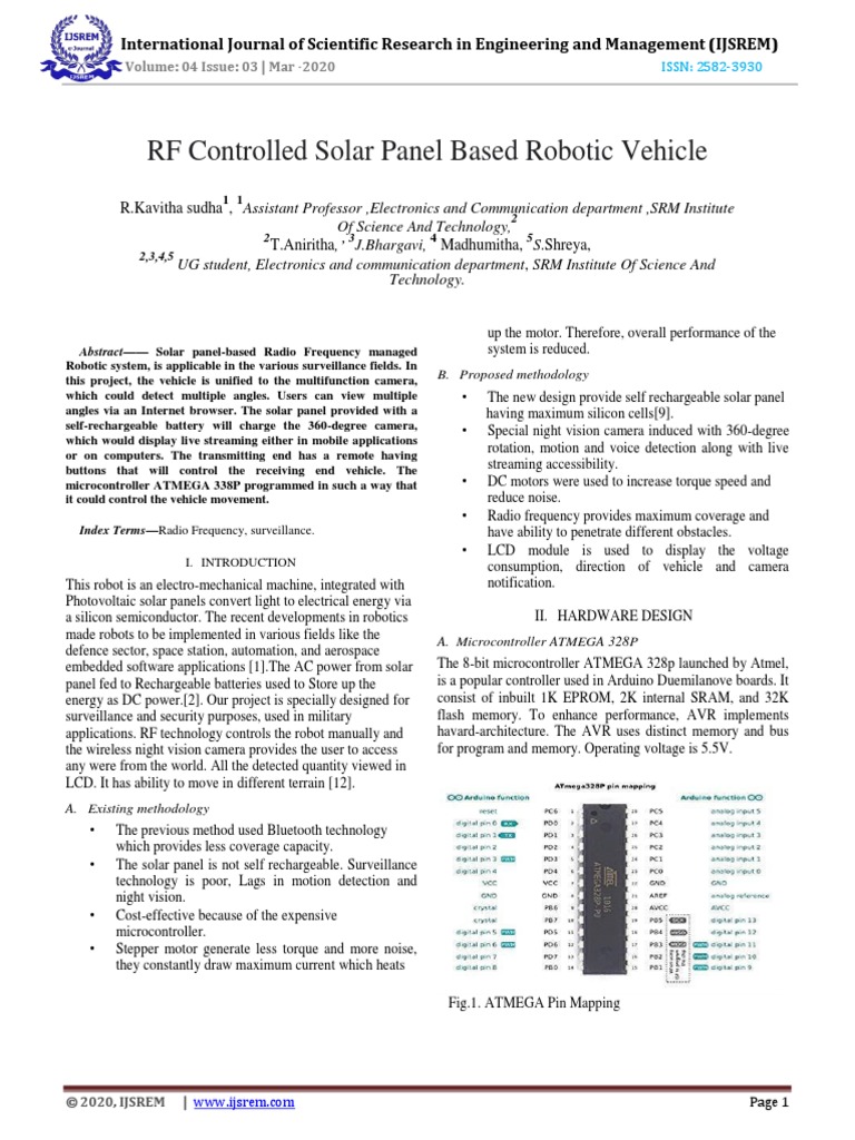 RF Controlled Solar Panel Based Robotic Vehicle | Download Free PDF ...