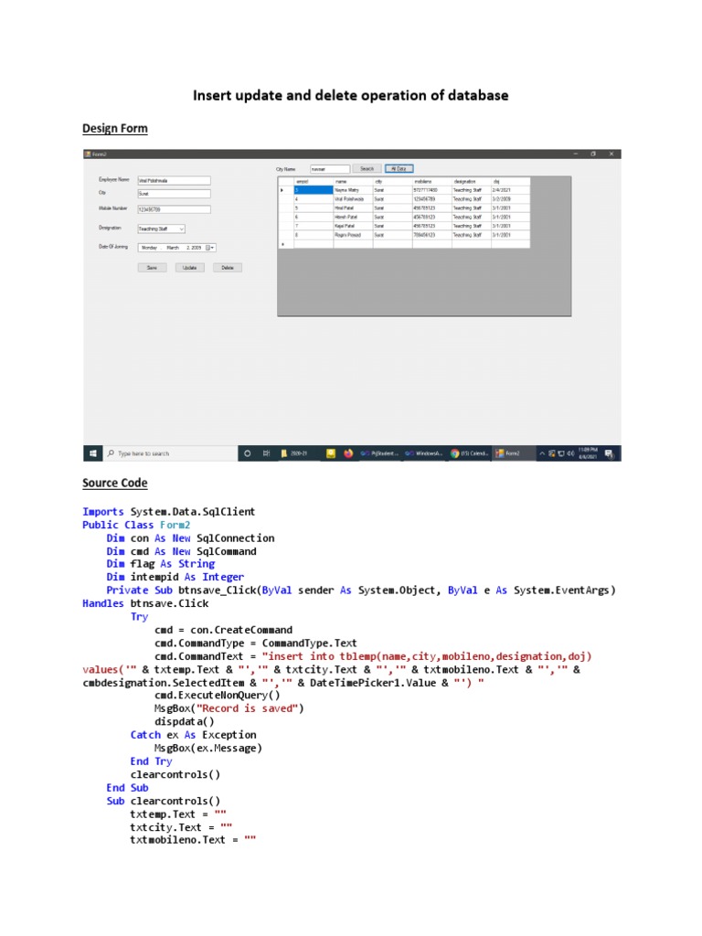 Insert Update Delete Coding | PDF | Visual Basic .Net | Information ...