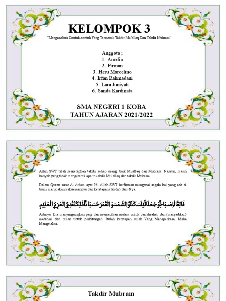 Kelompok 3 - Contoh Takdir Mu'Aalaq & Takdir Mubram | PDF