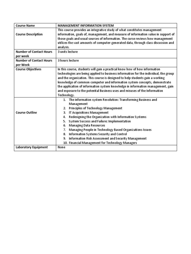 Management Information Systems Course Overview | PDF