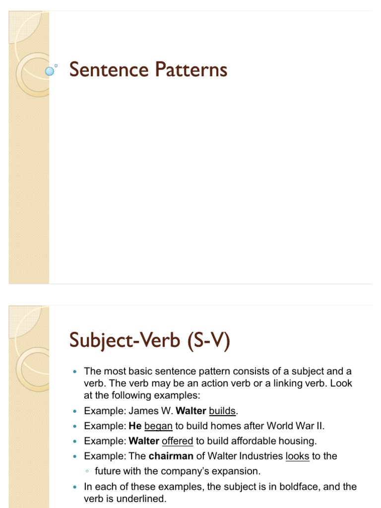 Sentence Patterns | Subject (Grammar) | Verb