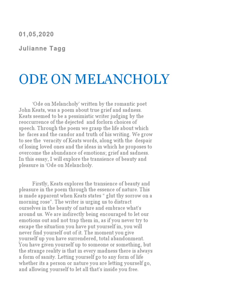 Ode of Melancholy 1 1 | PDF | John Keats