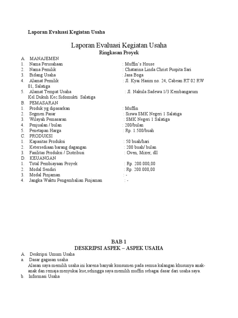 Laporan Evaluasi Kegiatan Usaha | PDF