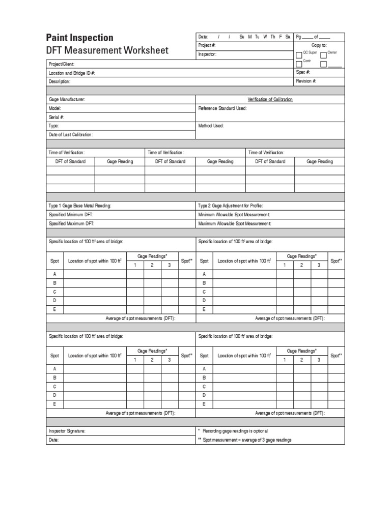 DFT Measurement Worksheet: Paint Inspection | PDF