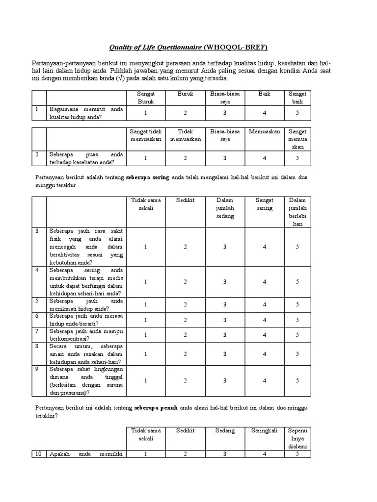 Kuisioner WHOQOL | PDF