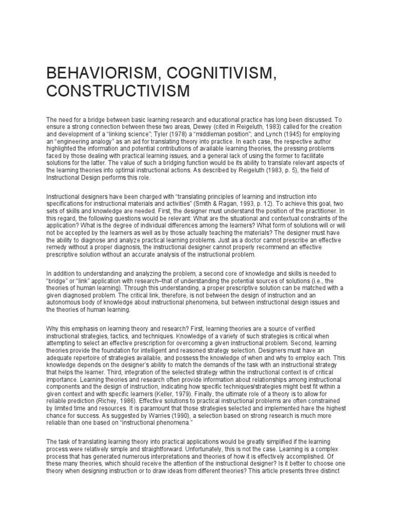 Behaviorism, Cognitivism, Constructivism | PDF | Constructivism (Philosophy Of Education) | Learning