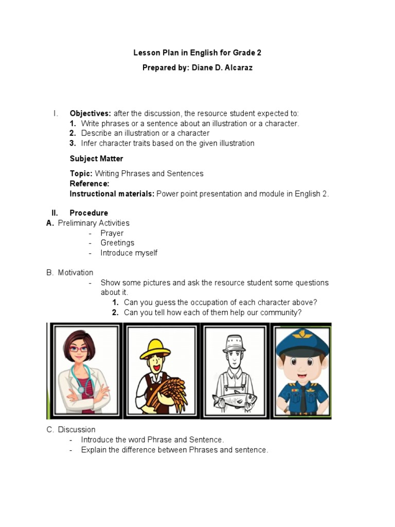Writing Phrases and Sentences: A Lesson Plan for Describing Characters ...